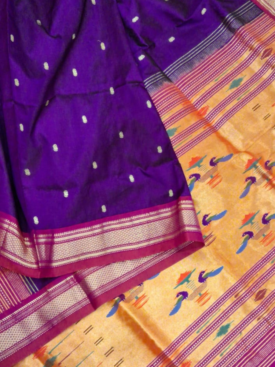 Navy Blue Paithani | Handwoven Silk Sarees Online | OnlyPaithani
